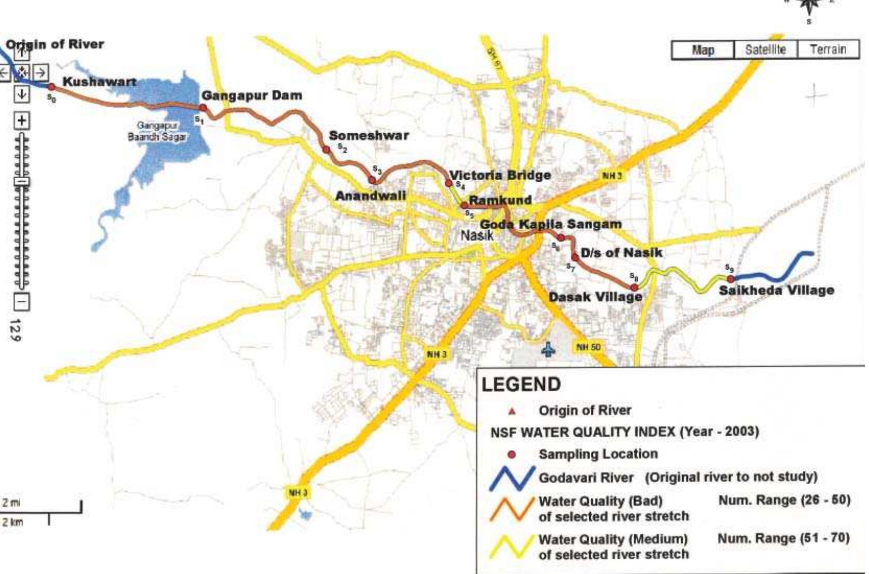 Godavari river map showing sampling location pre water is a