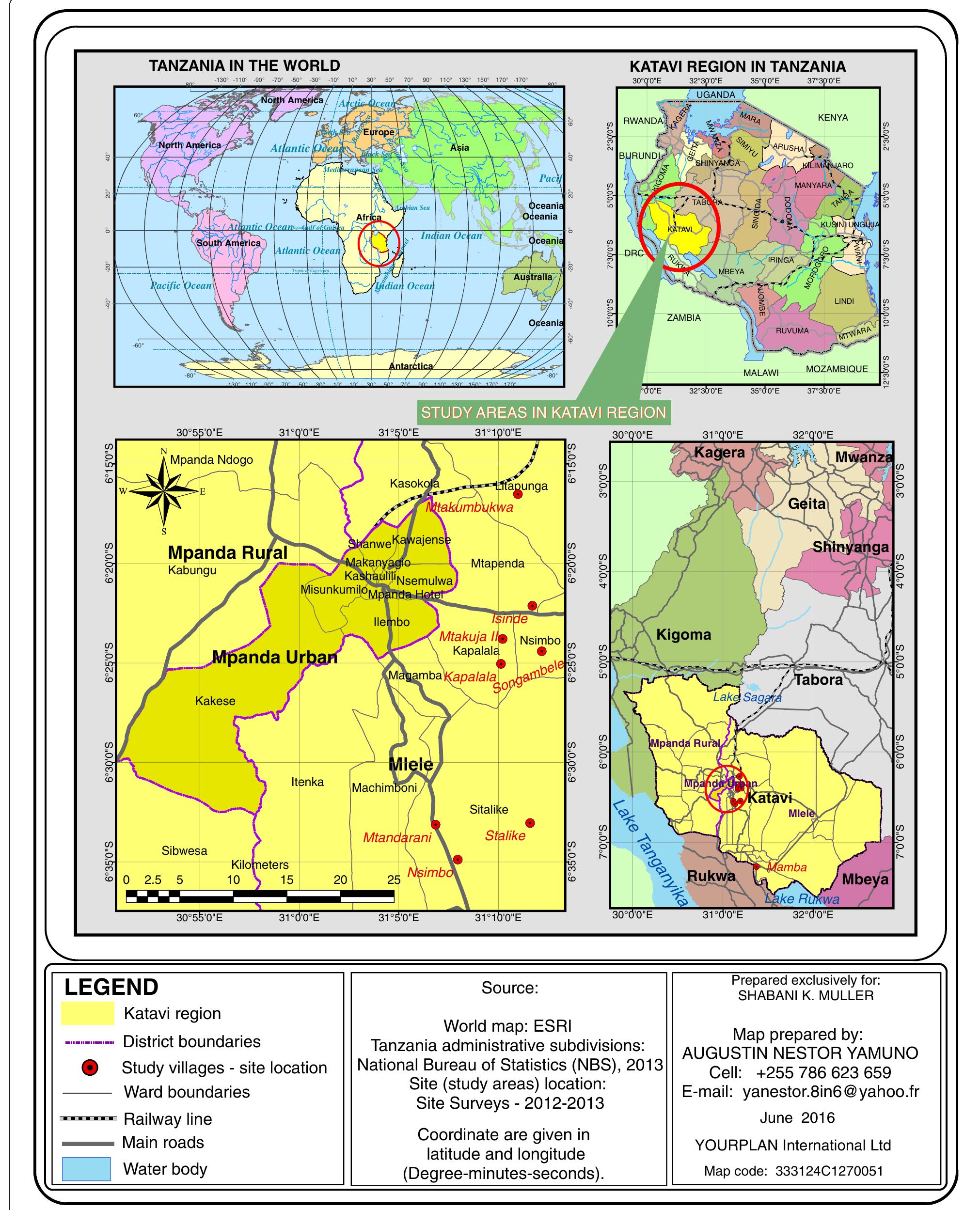 Map of katavi region showing selected villages where study