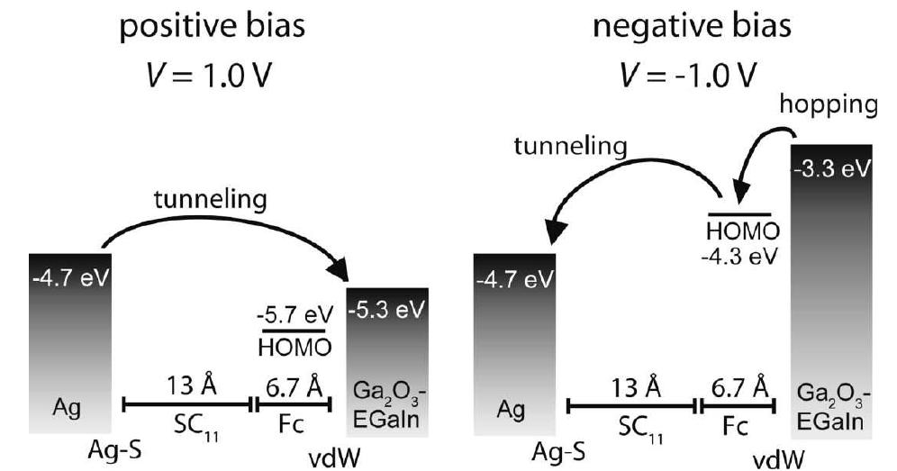Energy level diagram and mechanism of charge transport
