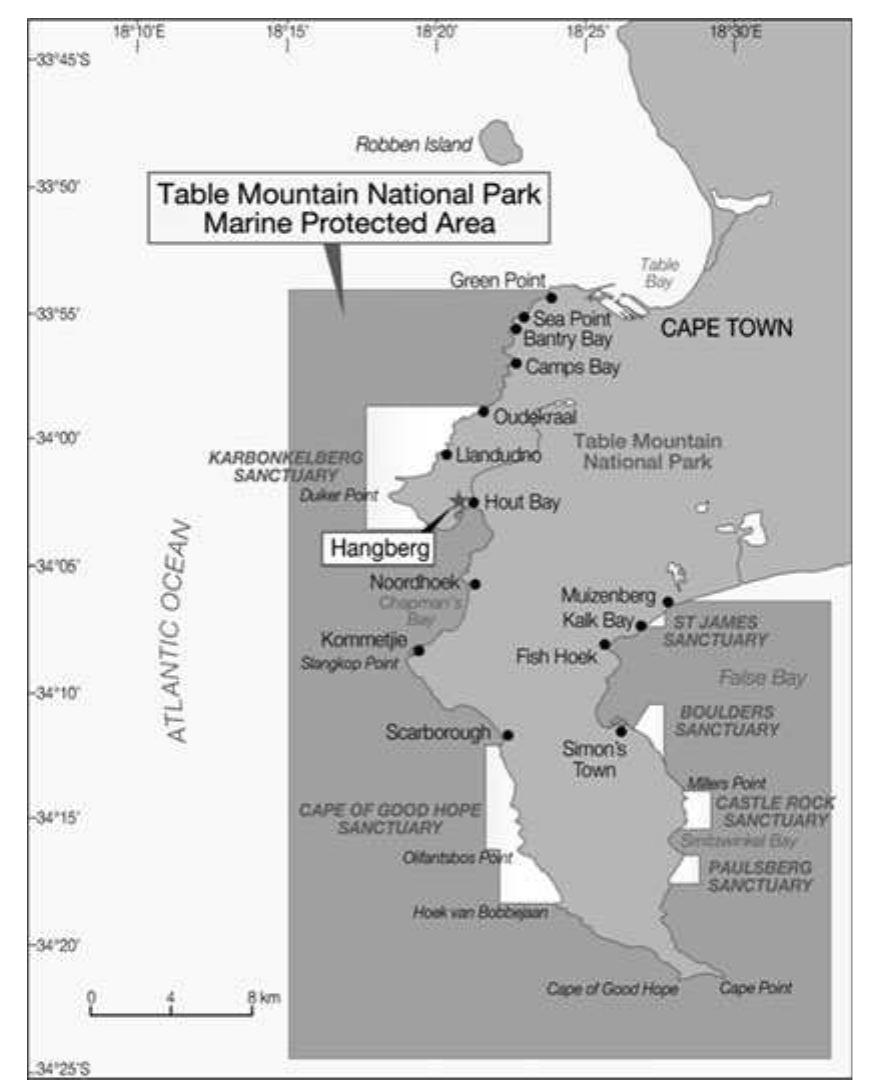 Map highlighting location of hangberg and the adjacent table