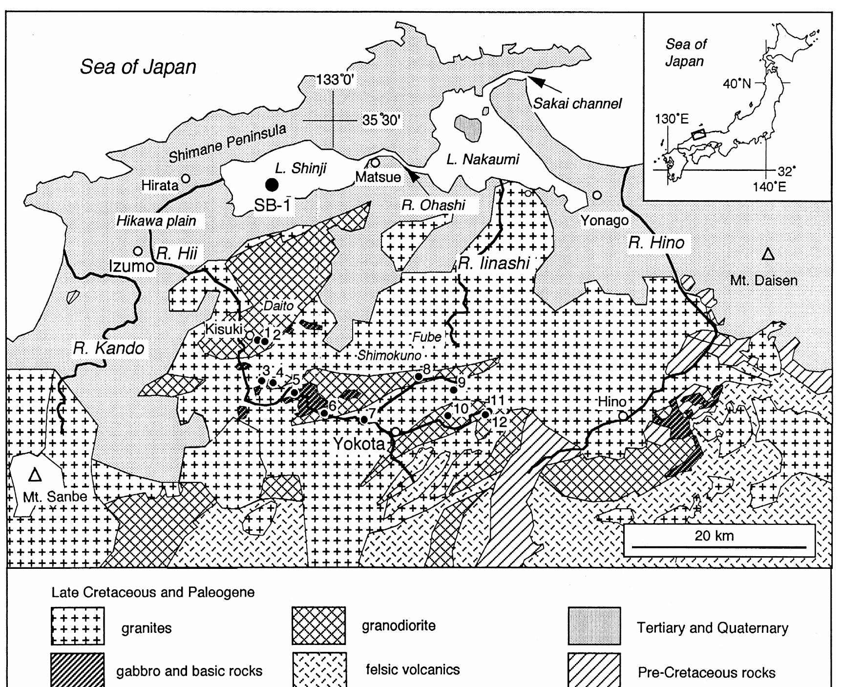 Location of the sb-1 core site and geologic map showing the
