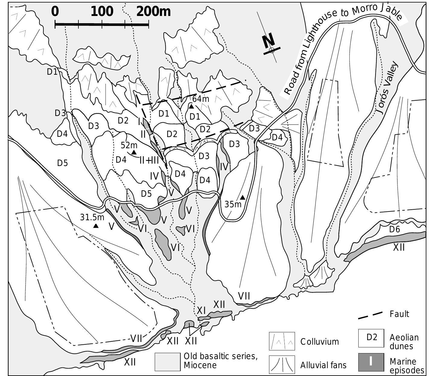 Geomorphological map of terrestrial deposits and raised