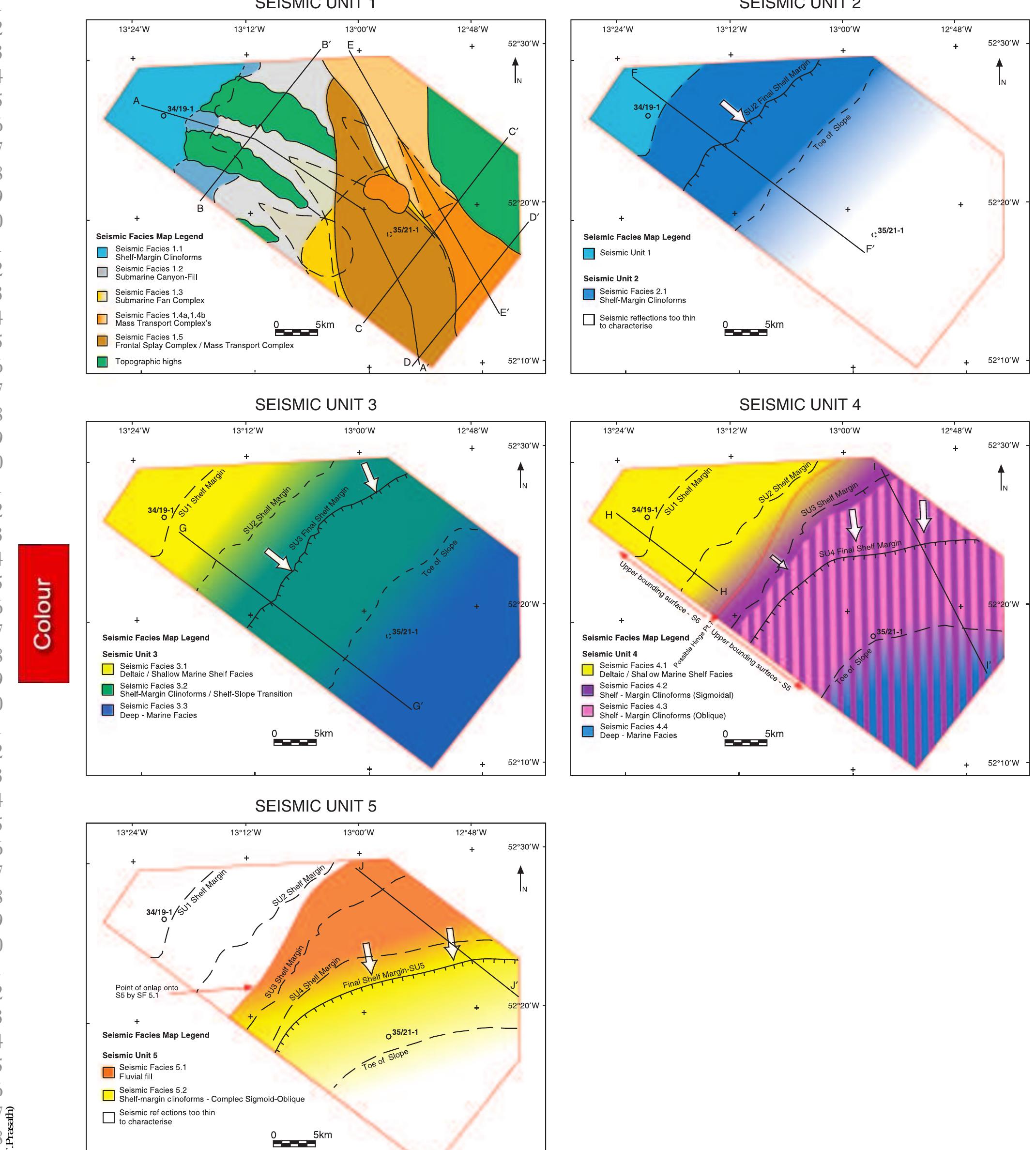 Seismic facies maps of seismic unit 1—5. cross-section