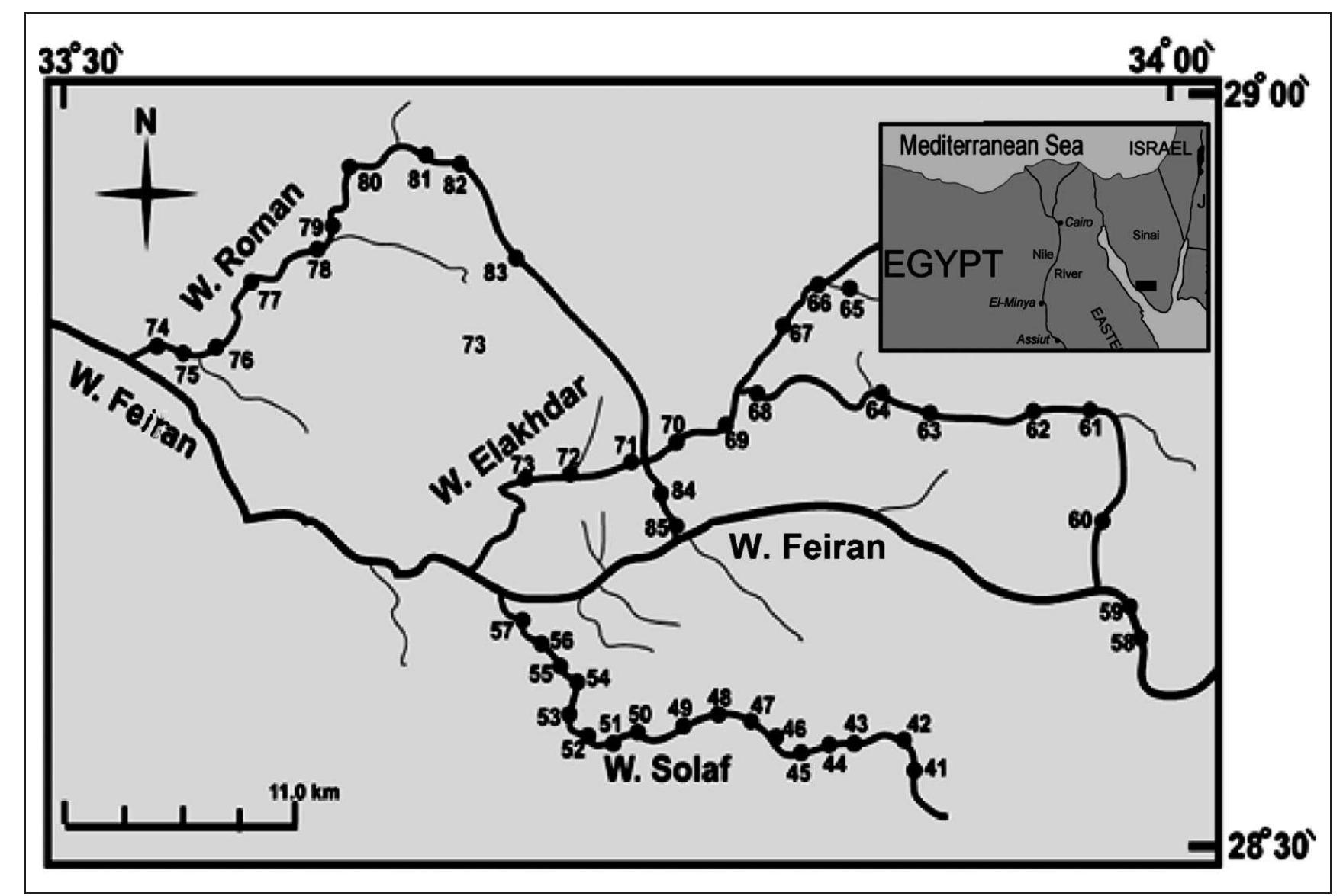 - location map of the studied inland wadis showing the