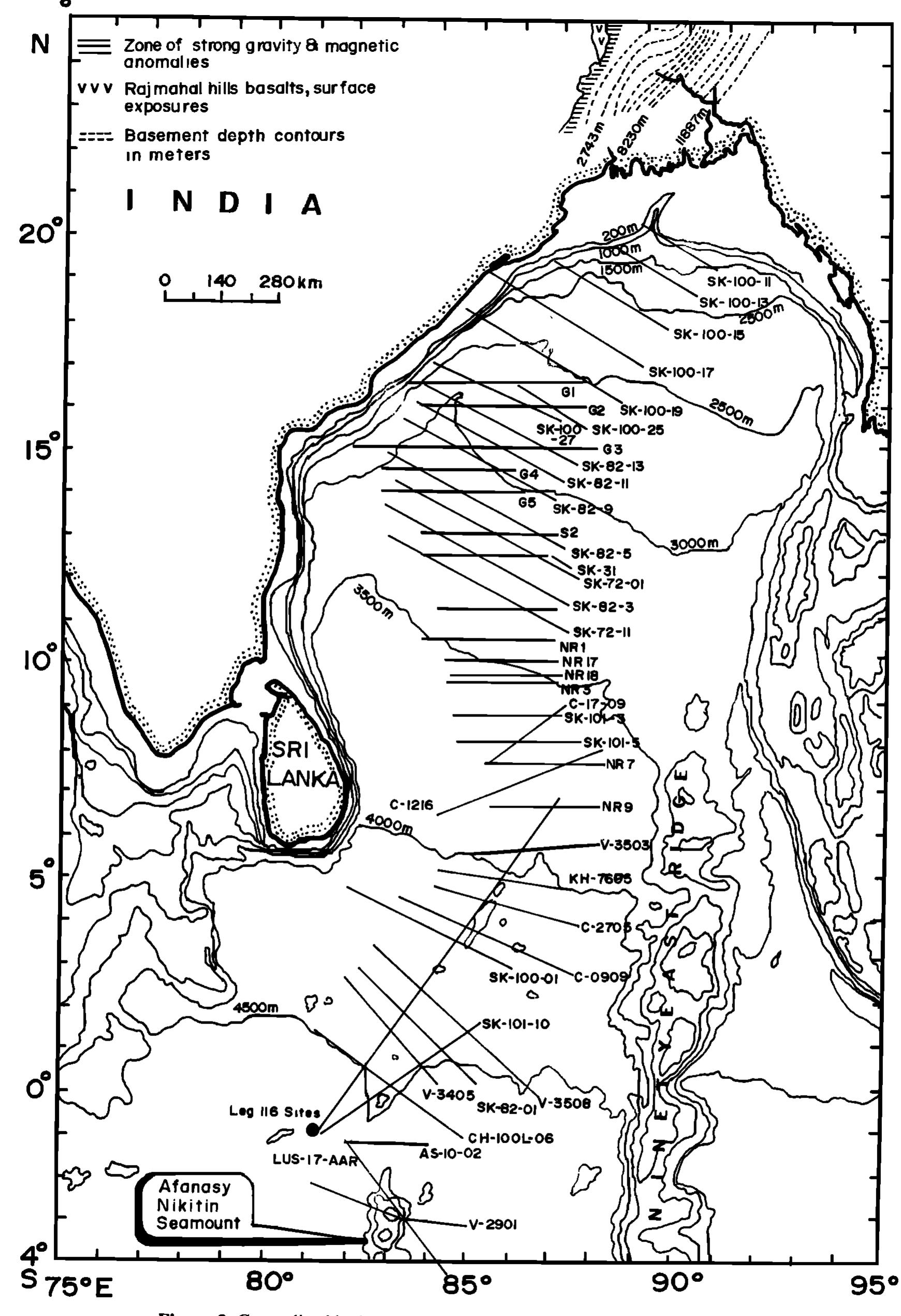 Map showing various physiographic and tectonic features of