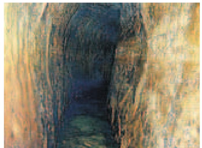 Inside view of hezekiah’s tunnel, display- ing the thick