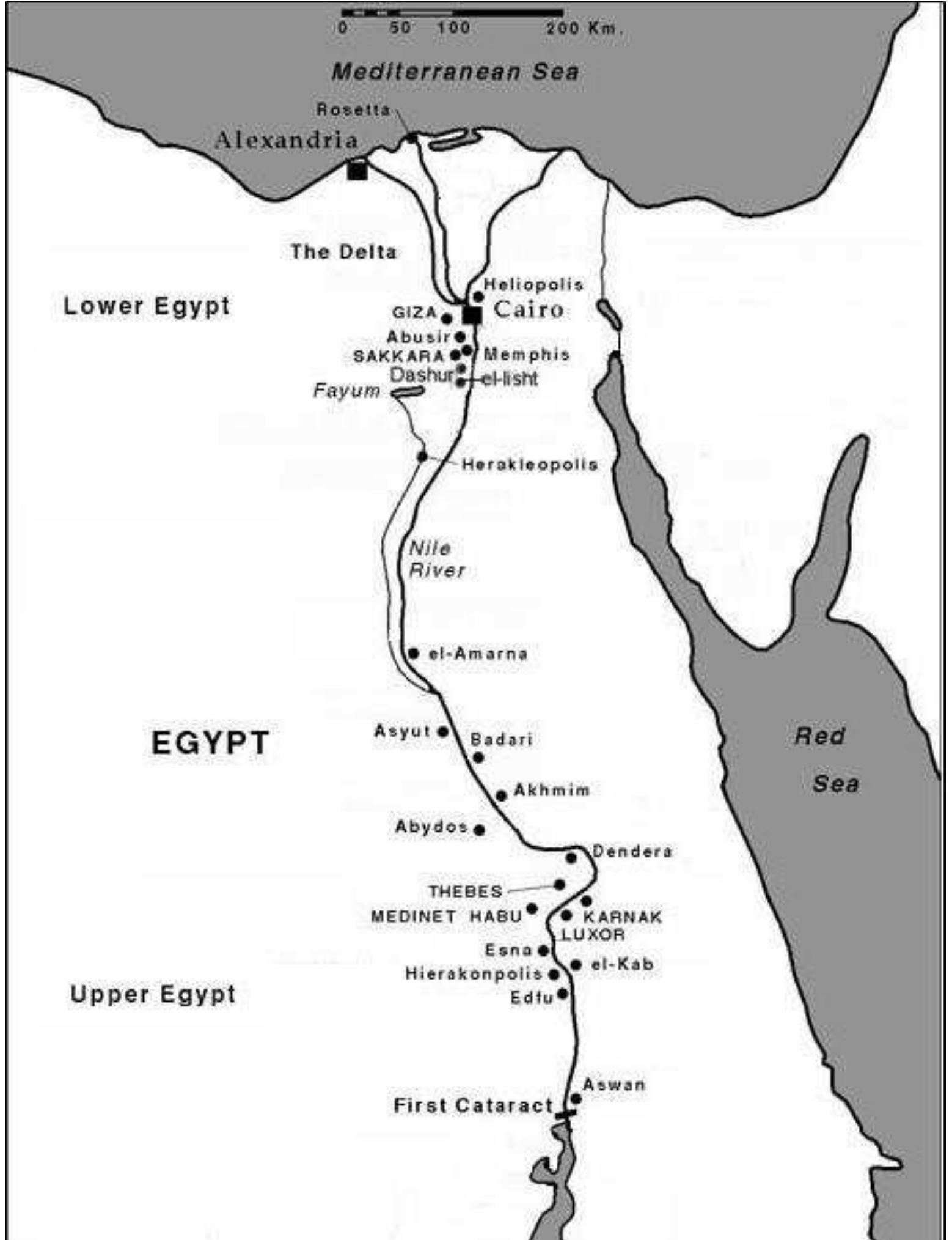 Map of ancient egyptian sites. adapted from oriental