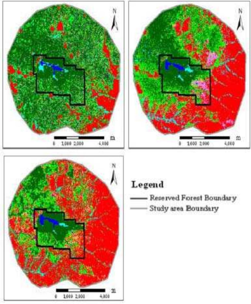Overlay of 1974 map and lulc maps of 1986, 2002 and 2007