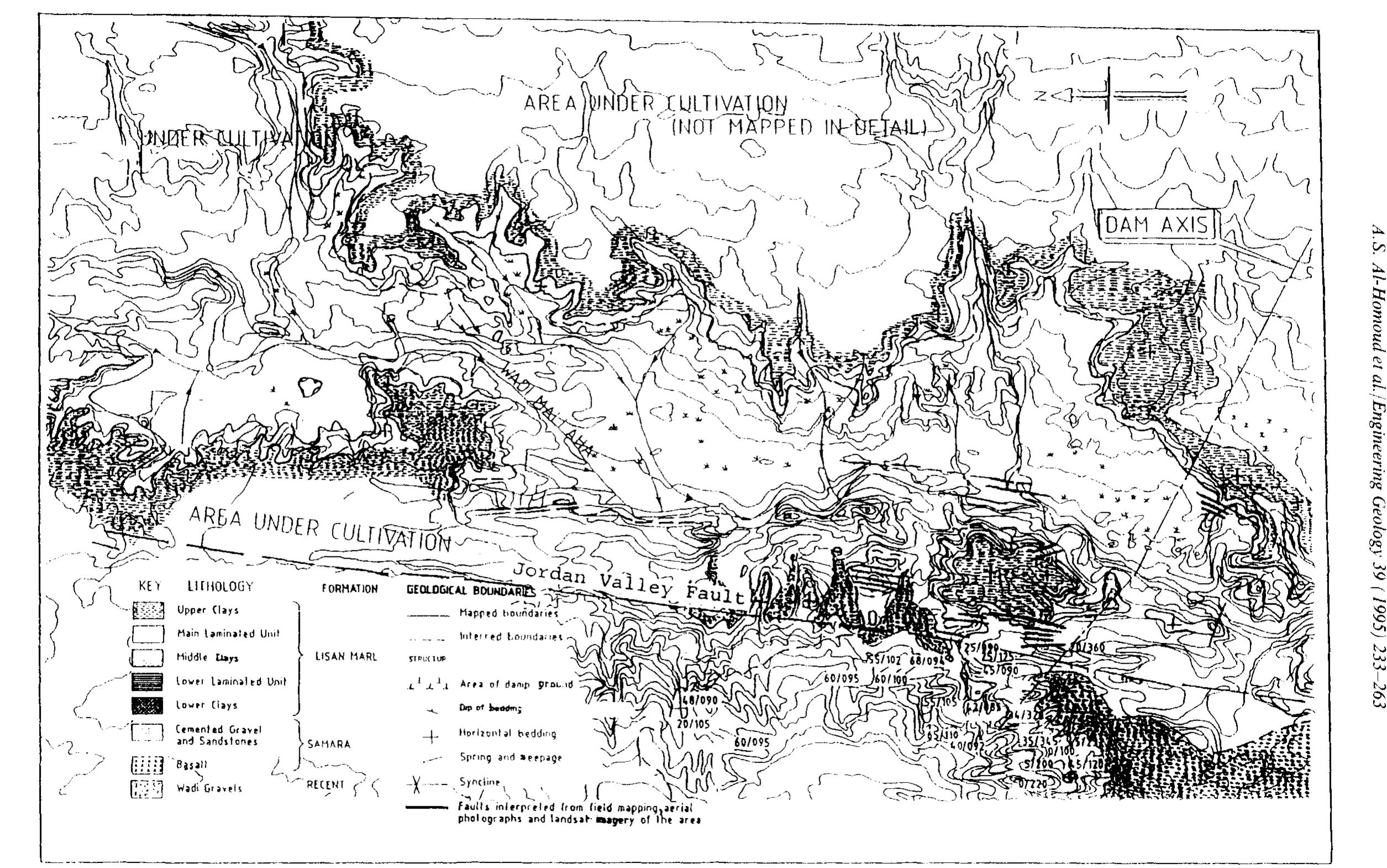 Geologic map of the karameh dam site area showing the jordan
