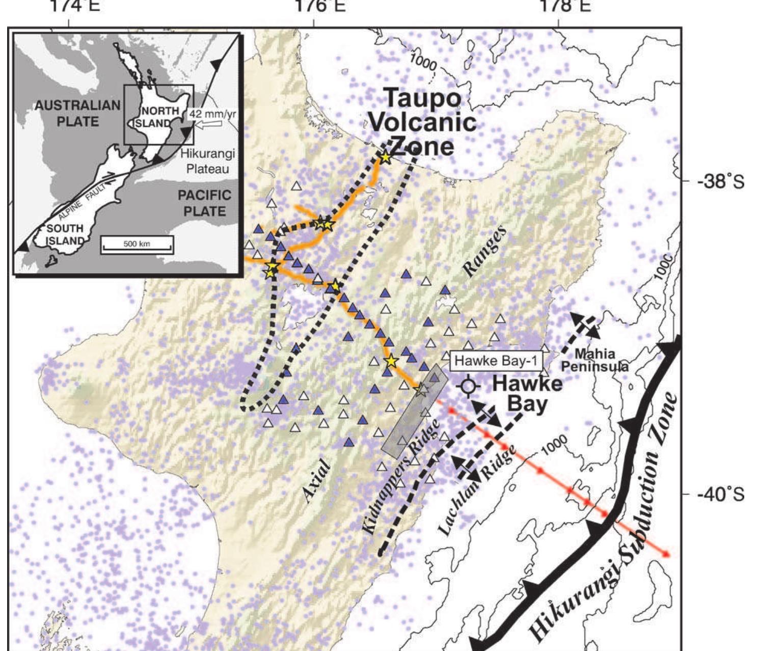 Location map showing the north island, taupo volcanic zone,
