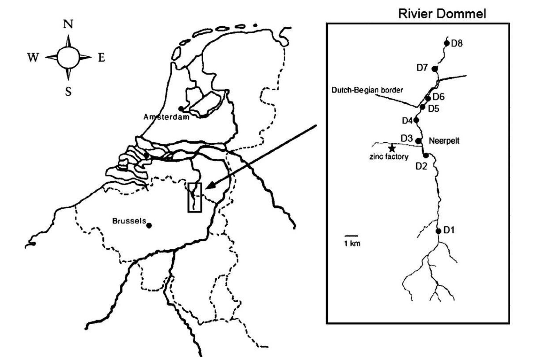 - the dommel river and its location in flanders (belgium).