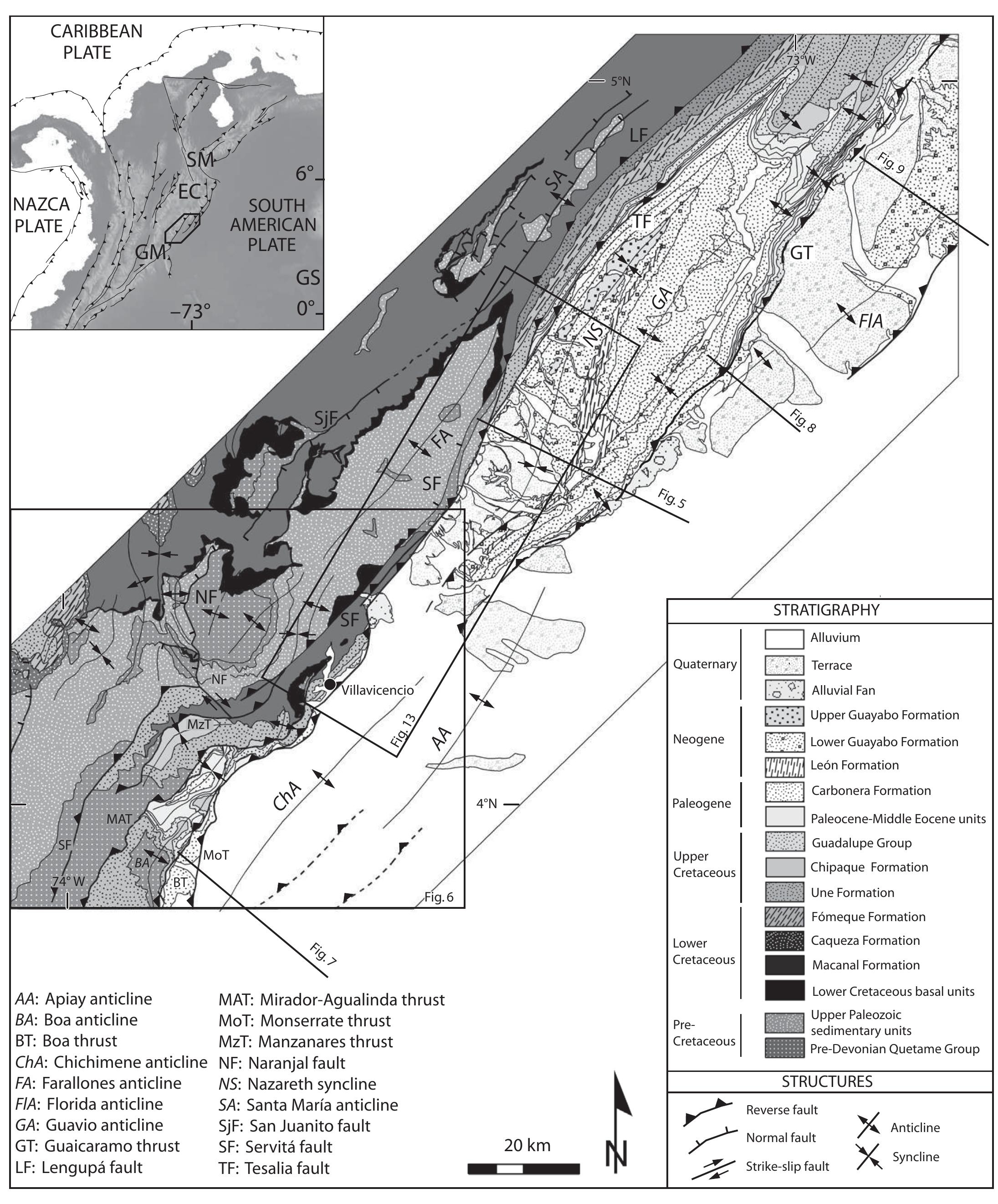 Geologic map of the study area with the location of the