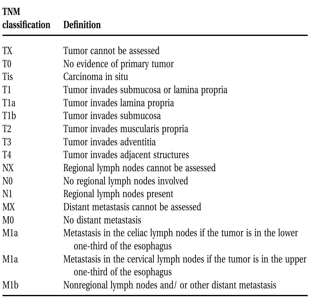 Definitions from the tnm classification system for