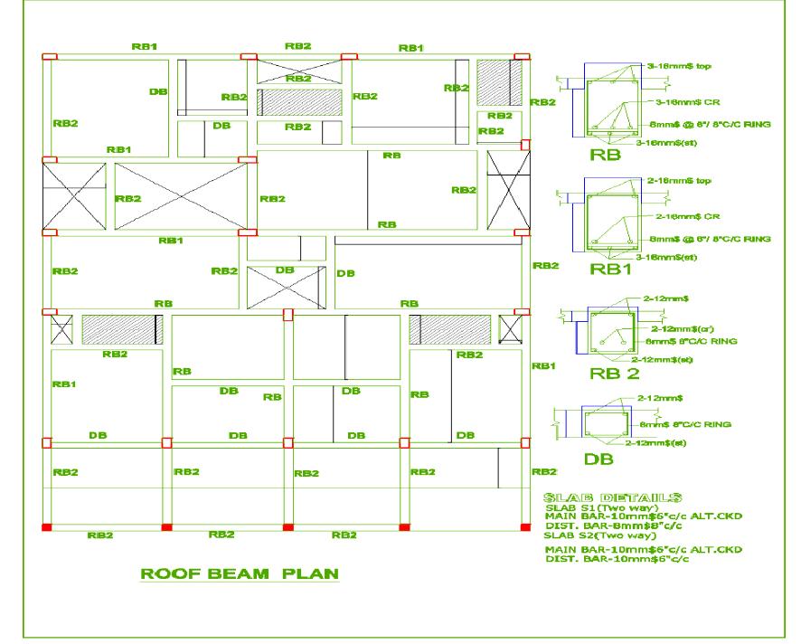 Roof beam plan of the multi-storey building