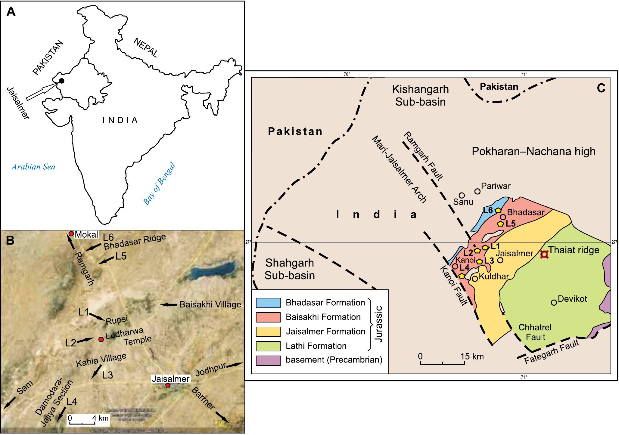 A. outline map of india showing location of jaisalmer. b.