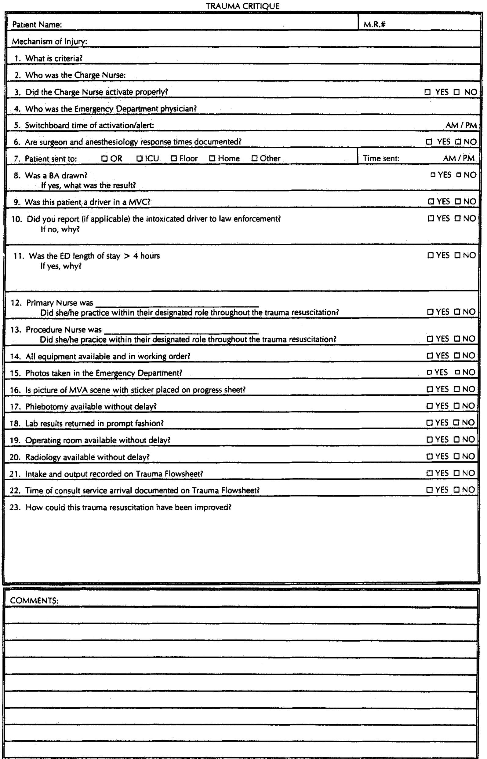 Table 1 - from Trauma code evaluation