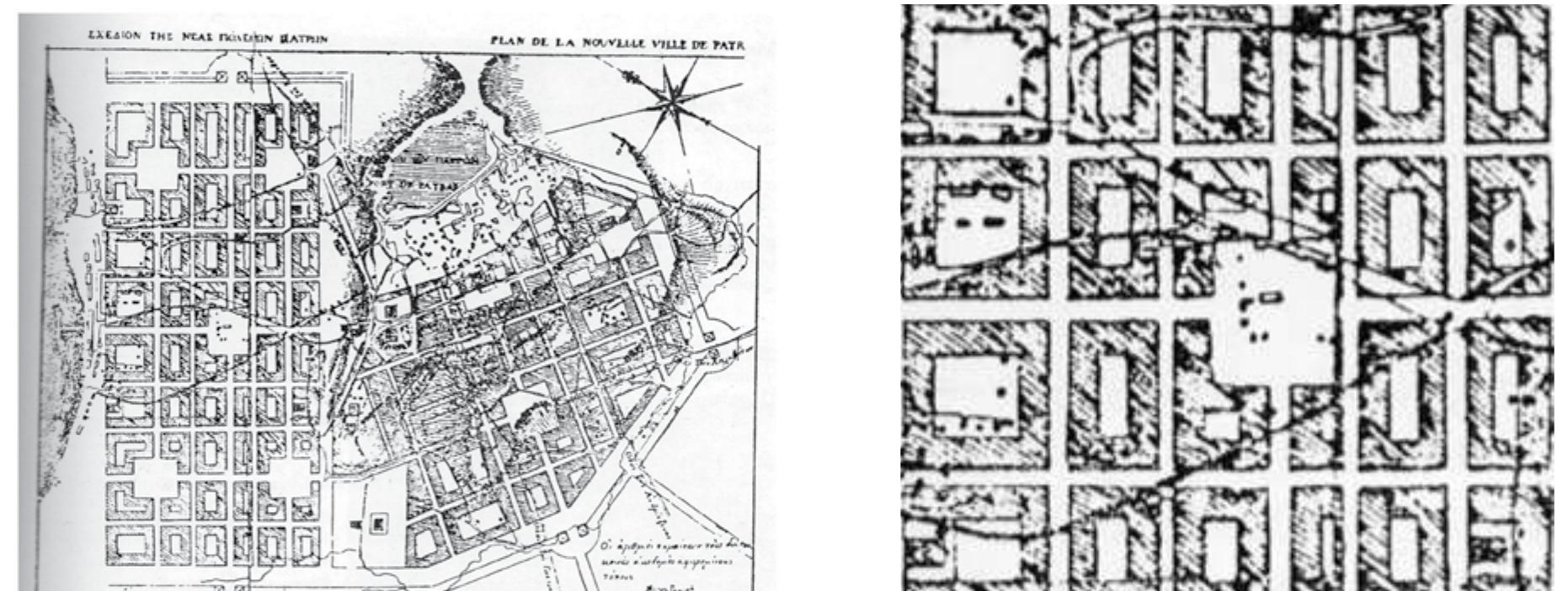 Left: the new city plan of patra by stamatis voulgaris.