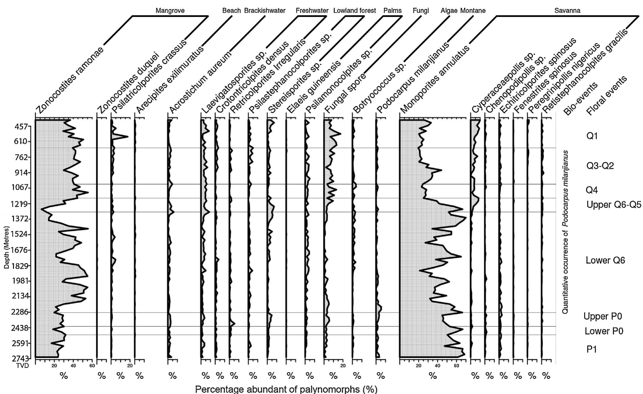Tilia™ pollen diagram showing distribution of recovered