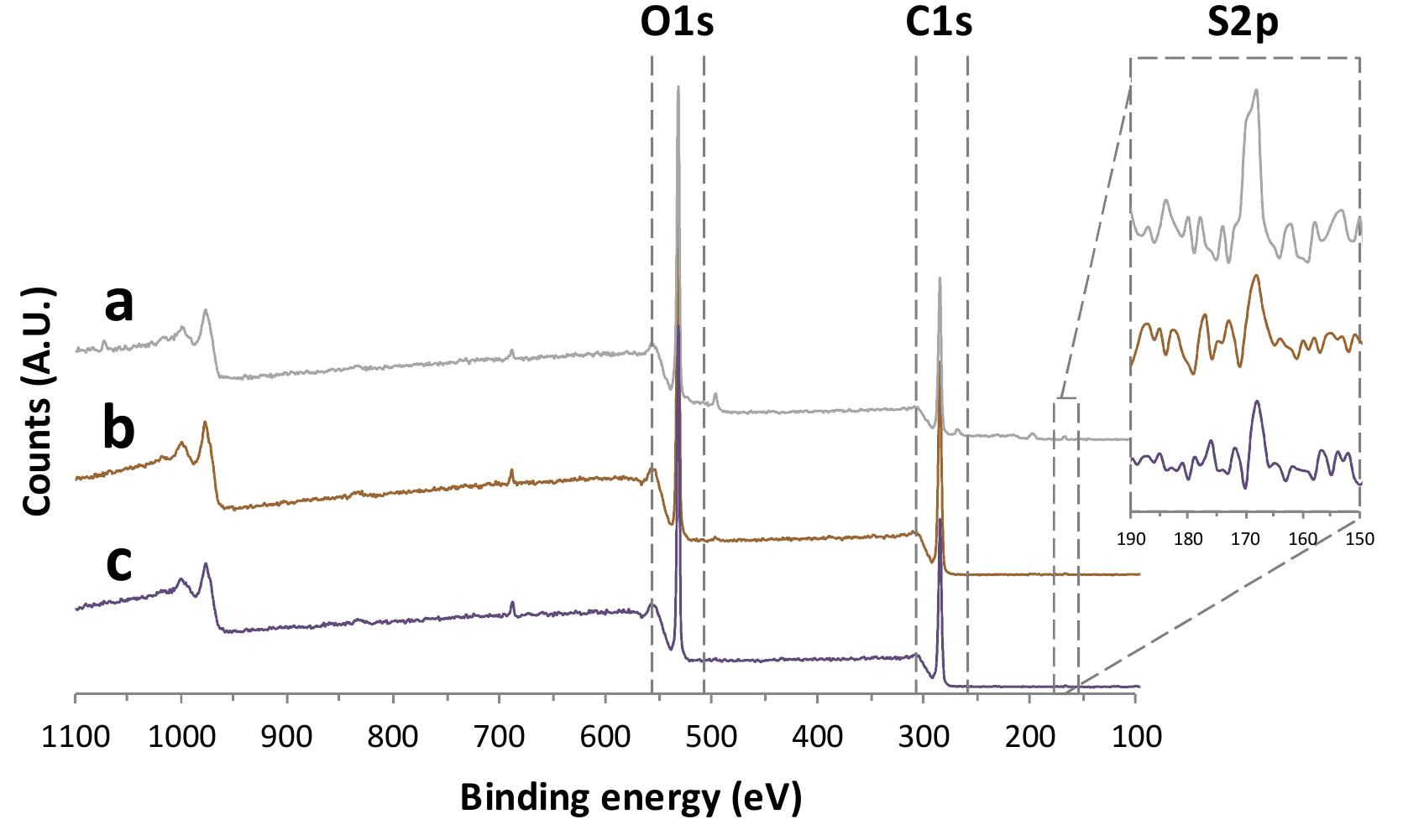 Wide scan xps spectra of a) unmodified cnc, and modified cnc