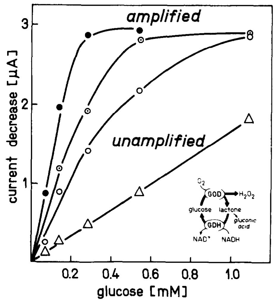 Substrate amplification electrode for glucose.