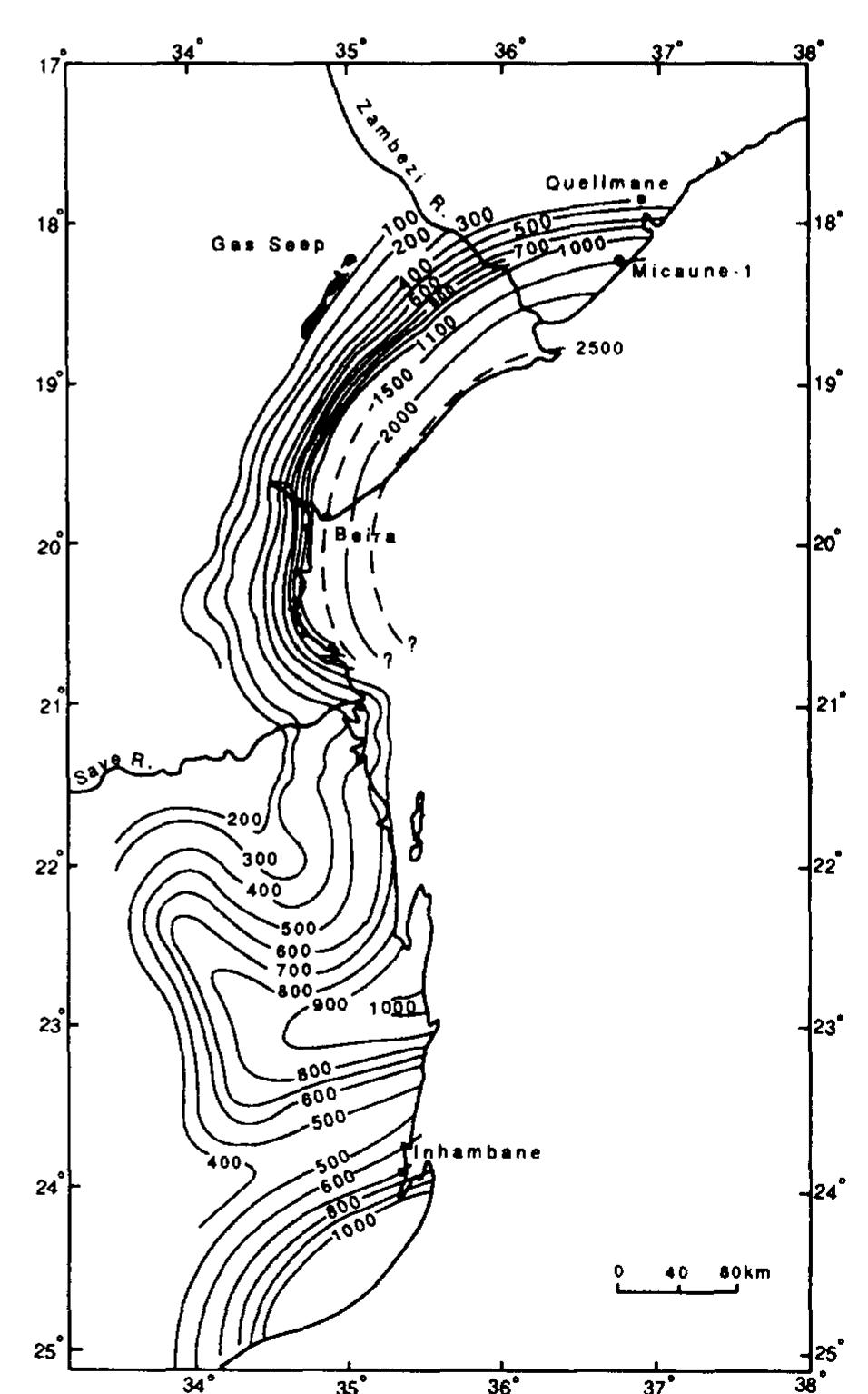 Isopach map of the cheringoma formation (flores, 1973).