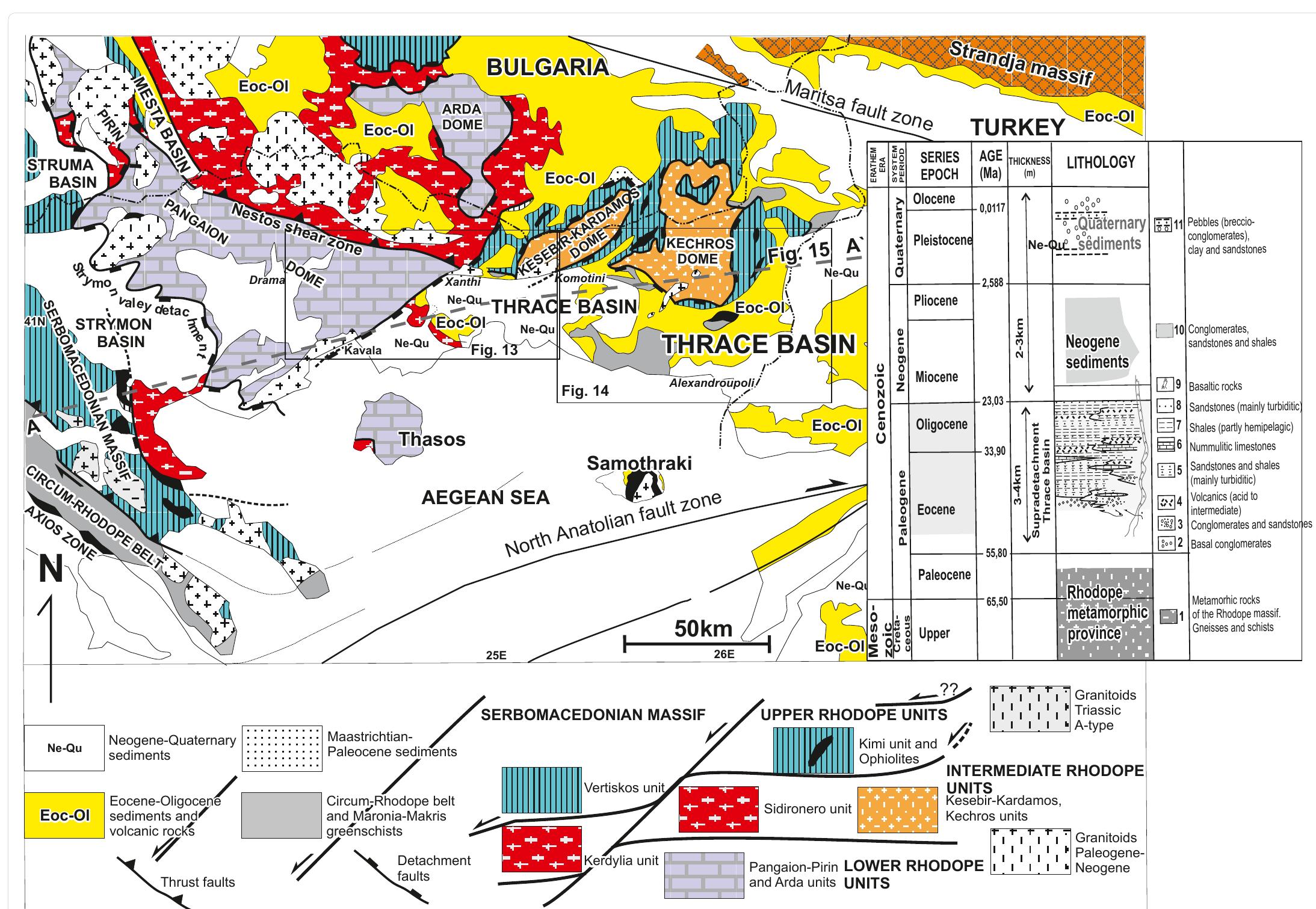 Geological-structural map of the thb and the main structural