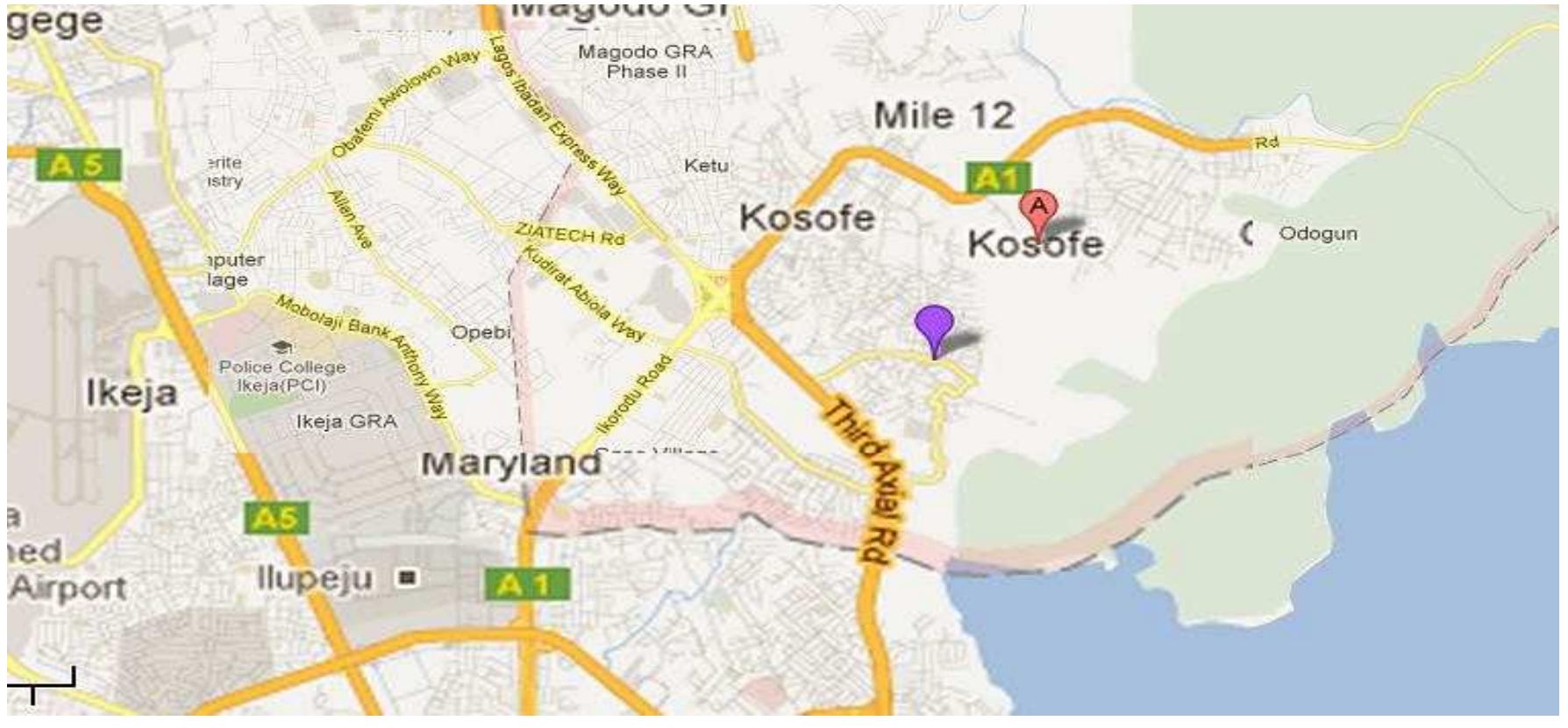 Locational map of kosofe resides several small scale