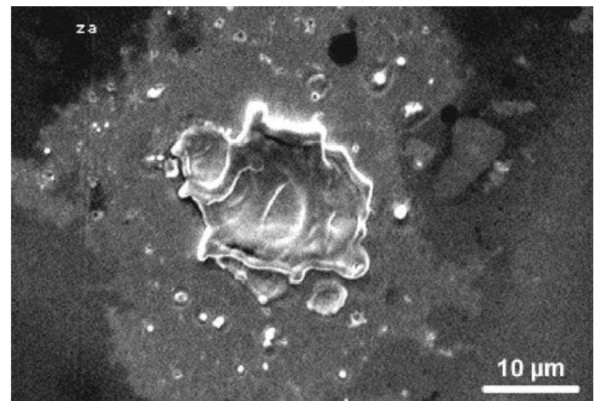 Sem image of a crater in a platinum cathode. the discharge