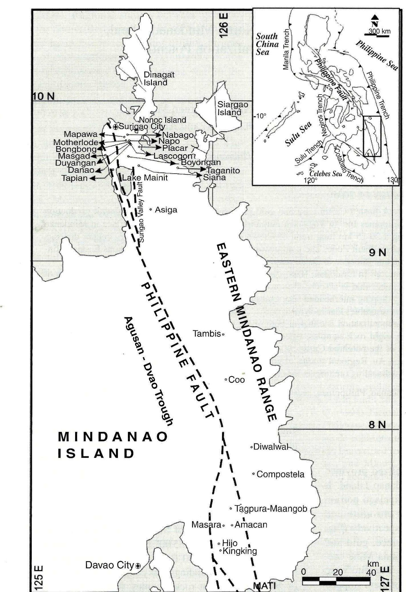 Map showing the location of epithermal deposits and
