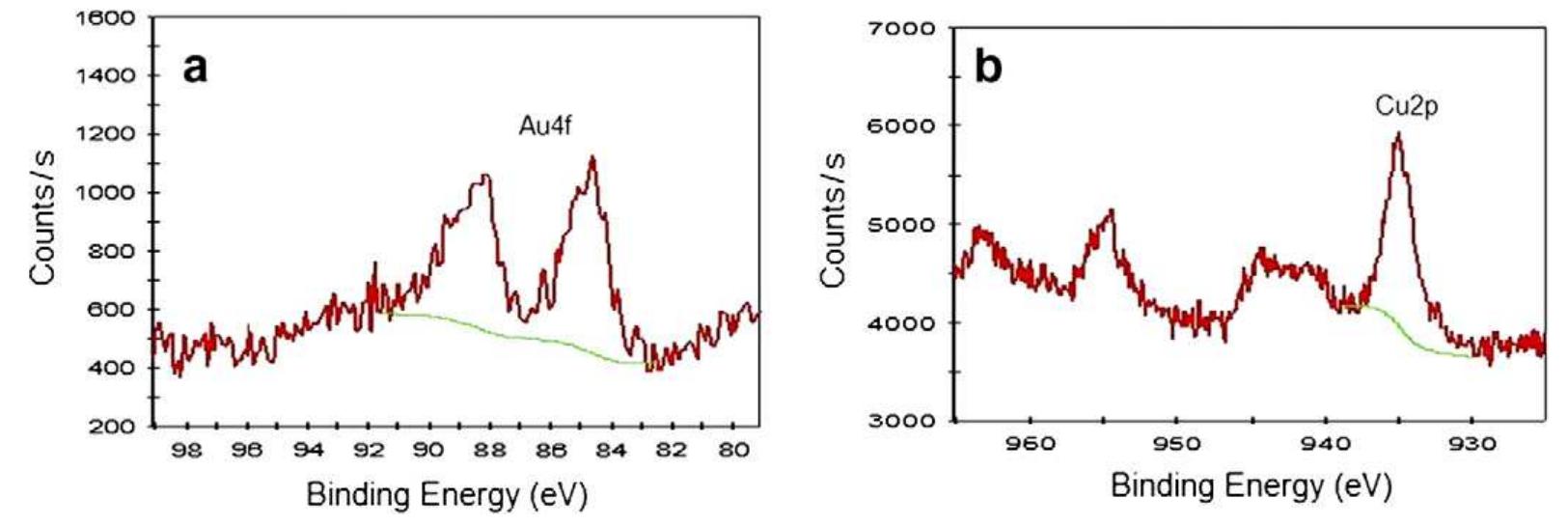 Xps spectra of cu-au-mwcnt/gce (a) represents the peaks of
