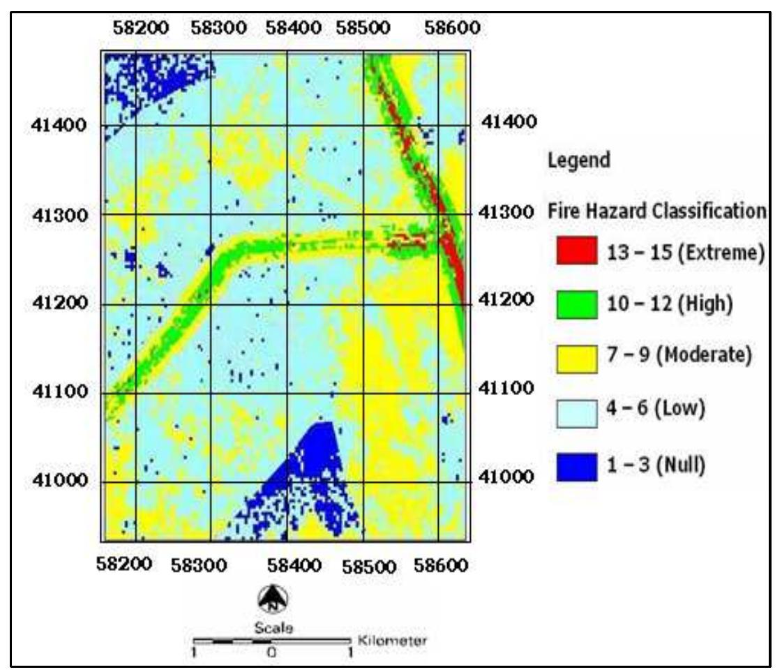 Fire hazard rating map of the study area.