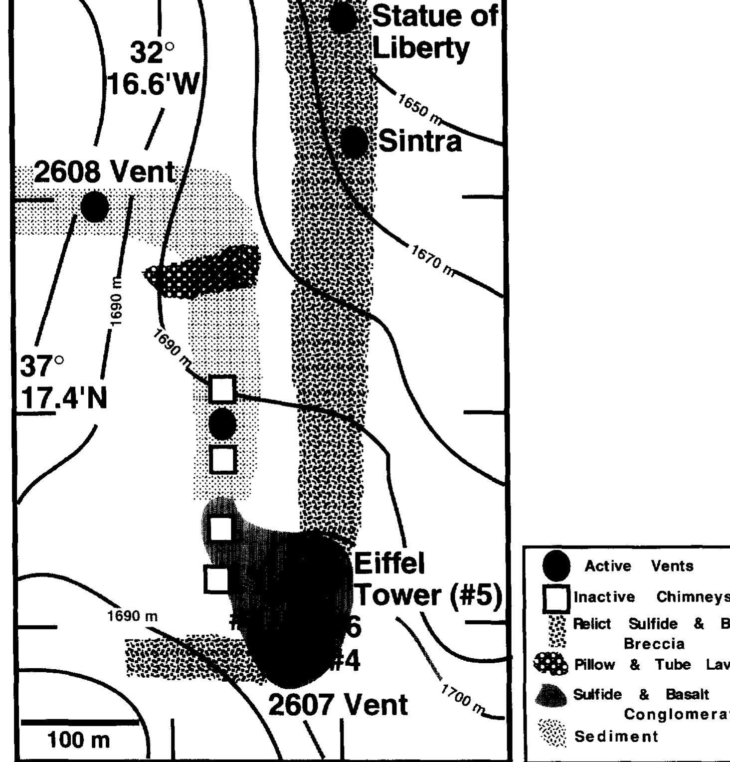 Close-up map of the lucky strike vent sites sampled by