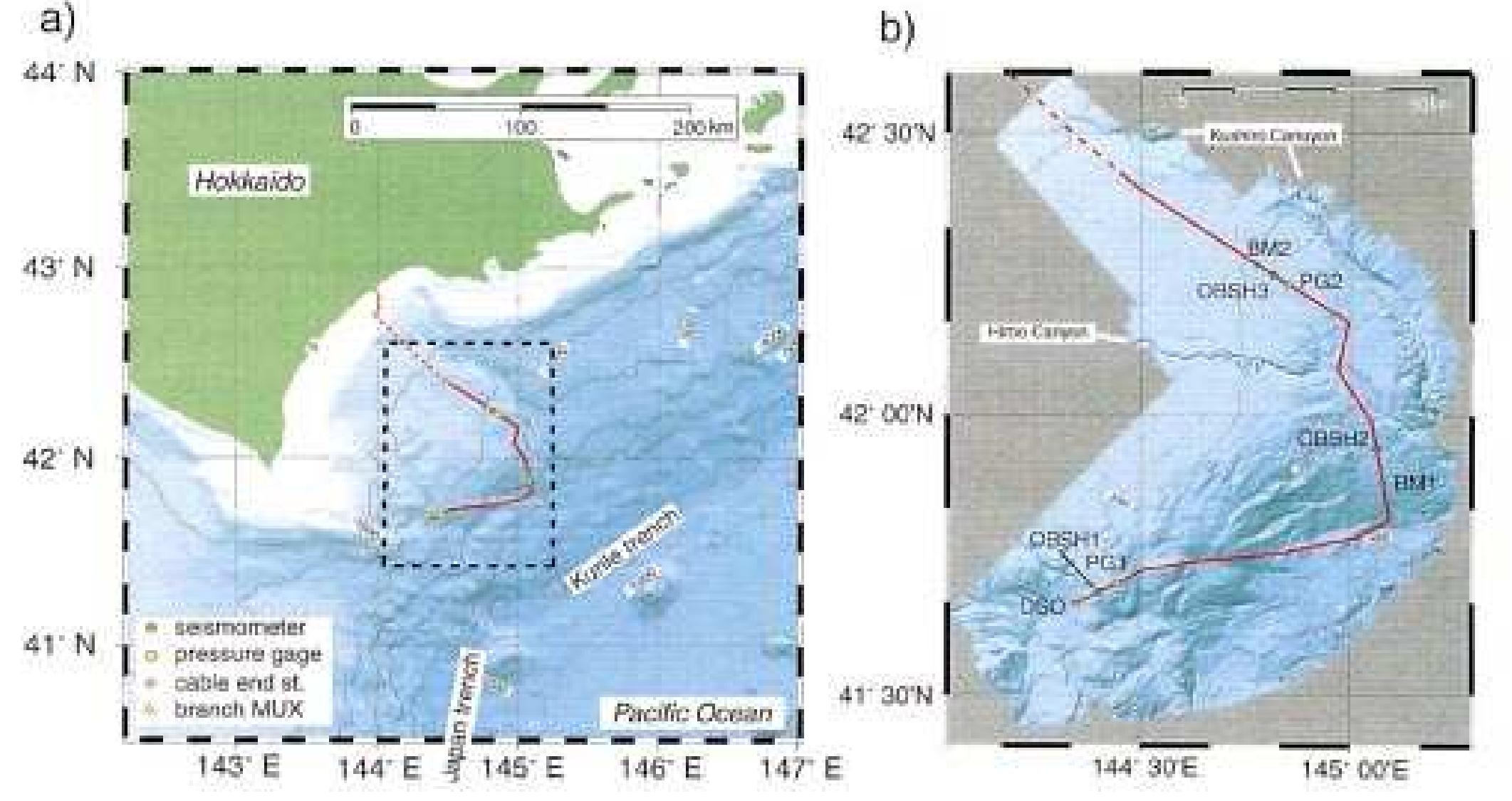 (a) the cable route and positions of undersea units. the