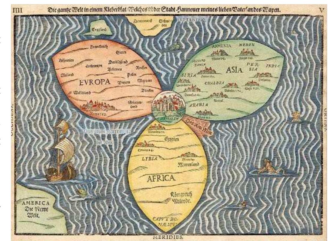 German map of the world 1581, depicting jerusalem at its