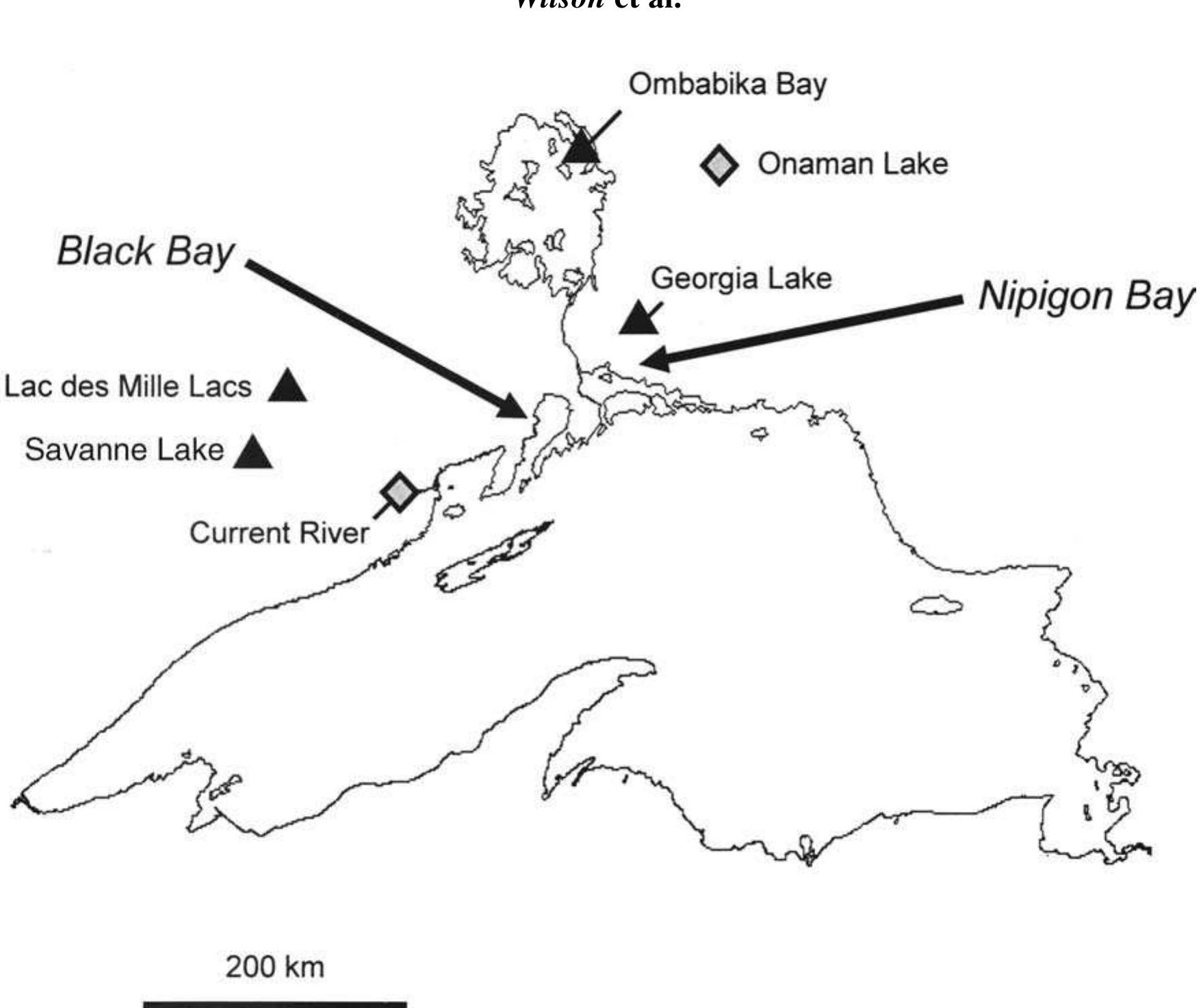 Map of lake superior, showing study locations and sources