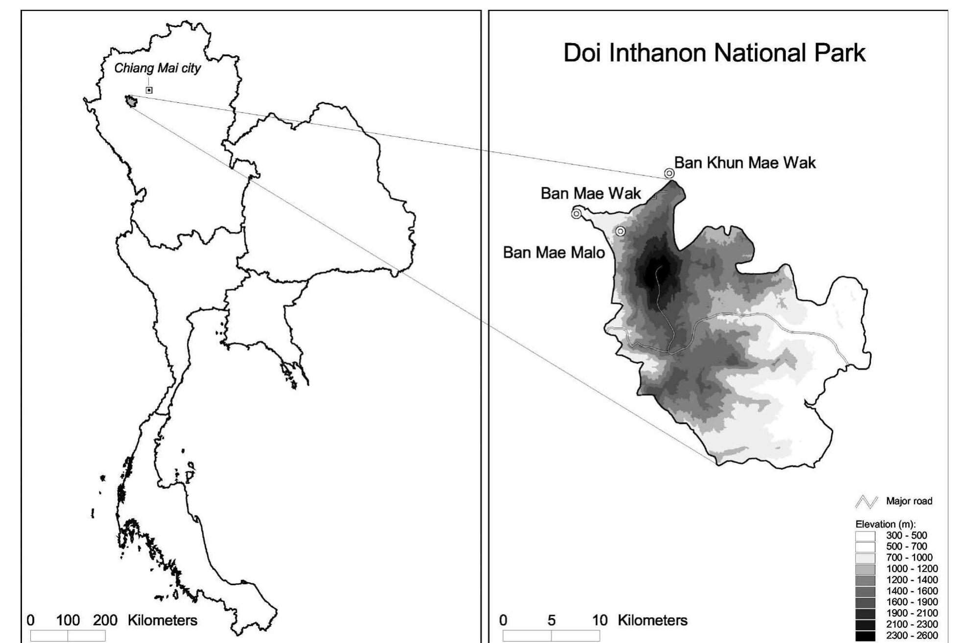 Map of thailand and doi inthanon national park downloaded