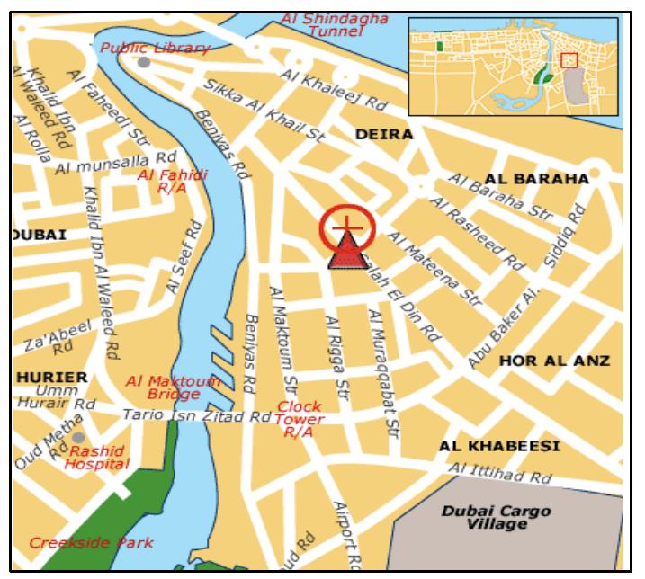B. al nassir square location, map - dubai