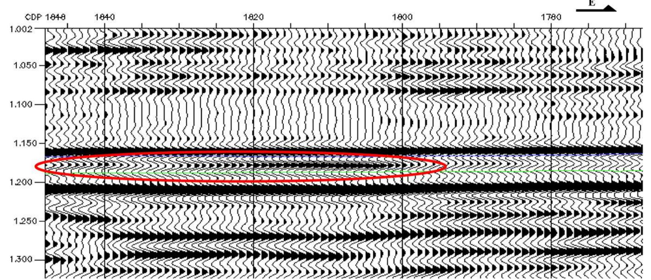 A selected seismic cross-section “b” showing typical