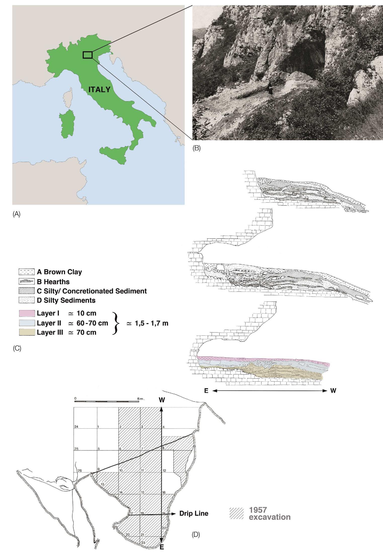 Location, view of entrance, stratigraphic sequence and the