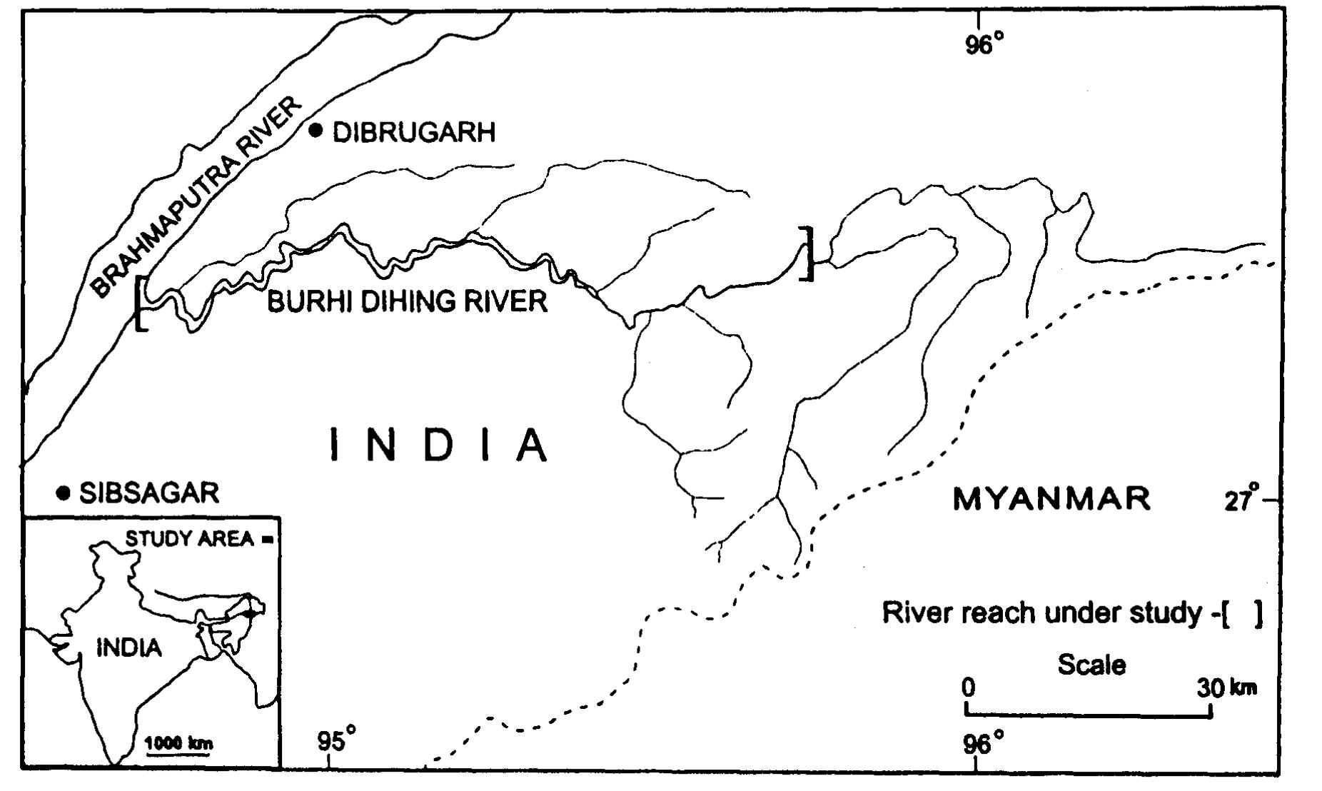 Location map of the burhi dihing river. remote sensing data