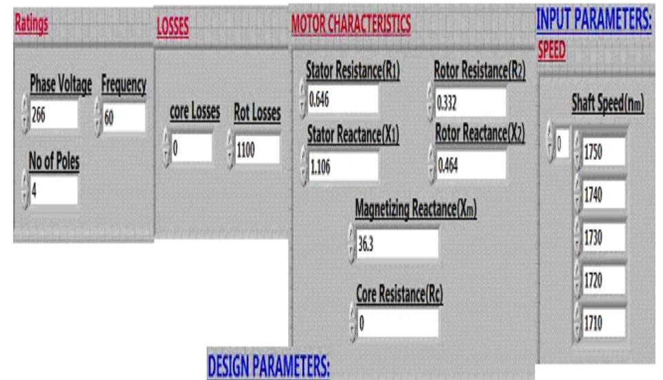 Design and input parameters of single phase induction motor