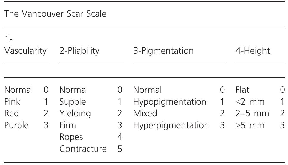 Vancouver scar scale used in our study. it includes