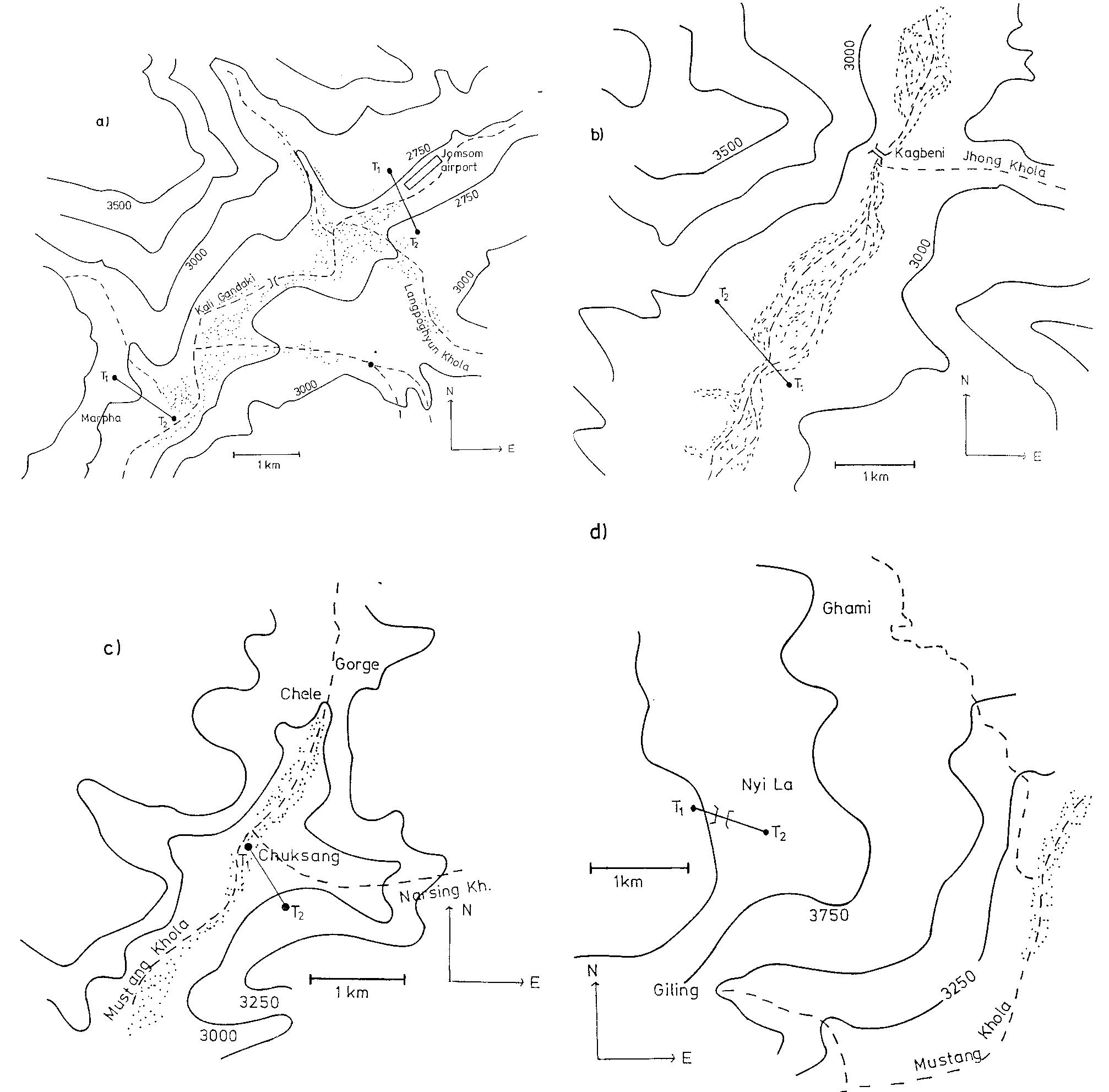 Fic. 4. maps of the (a) marpha and jomsom, (b) kagbeni, (c)
