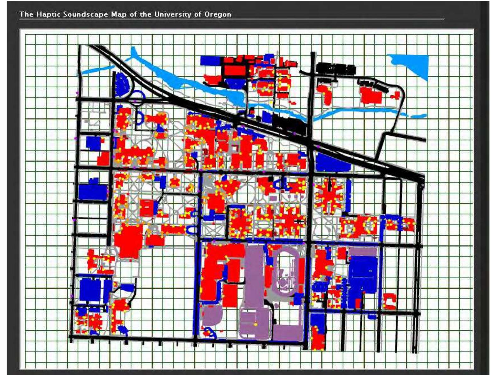 The campus map shows the colored polygons and point symbols