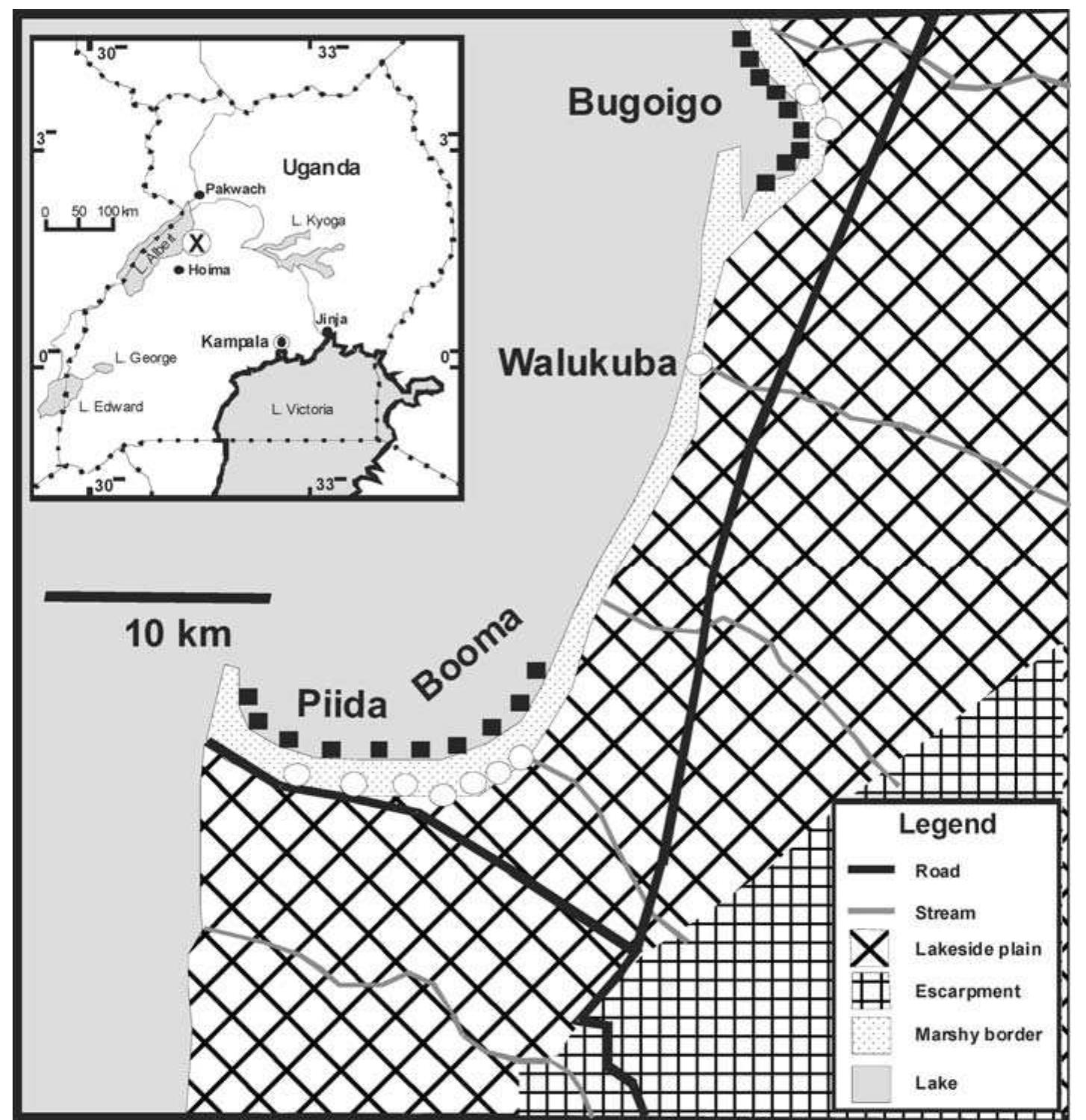 Sketch map of the study area showing the four study villages