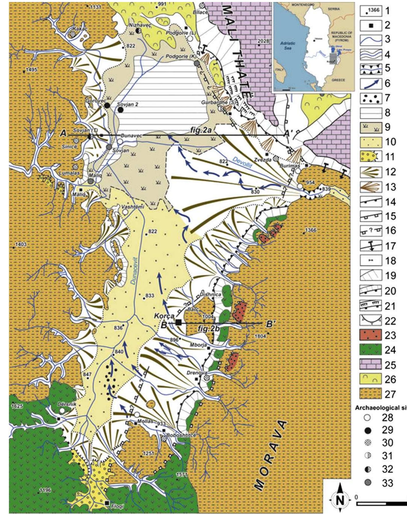 Location area and geomorphological map of the basin of