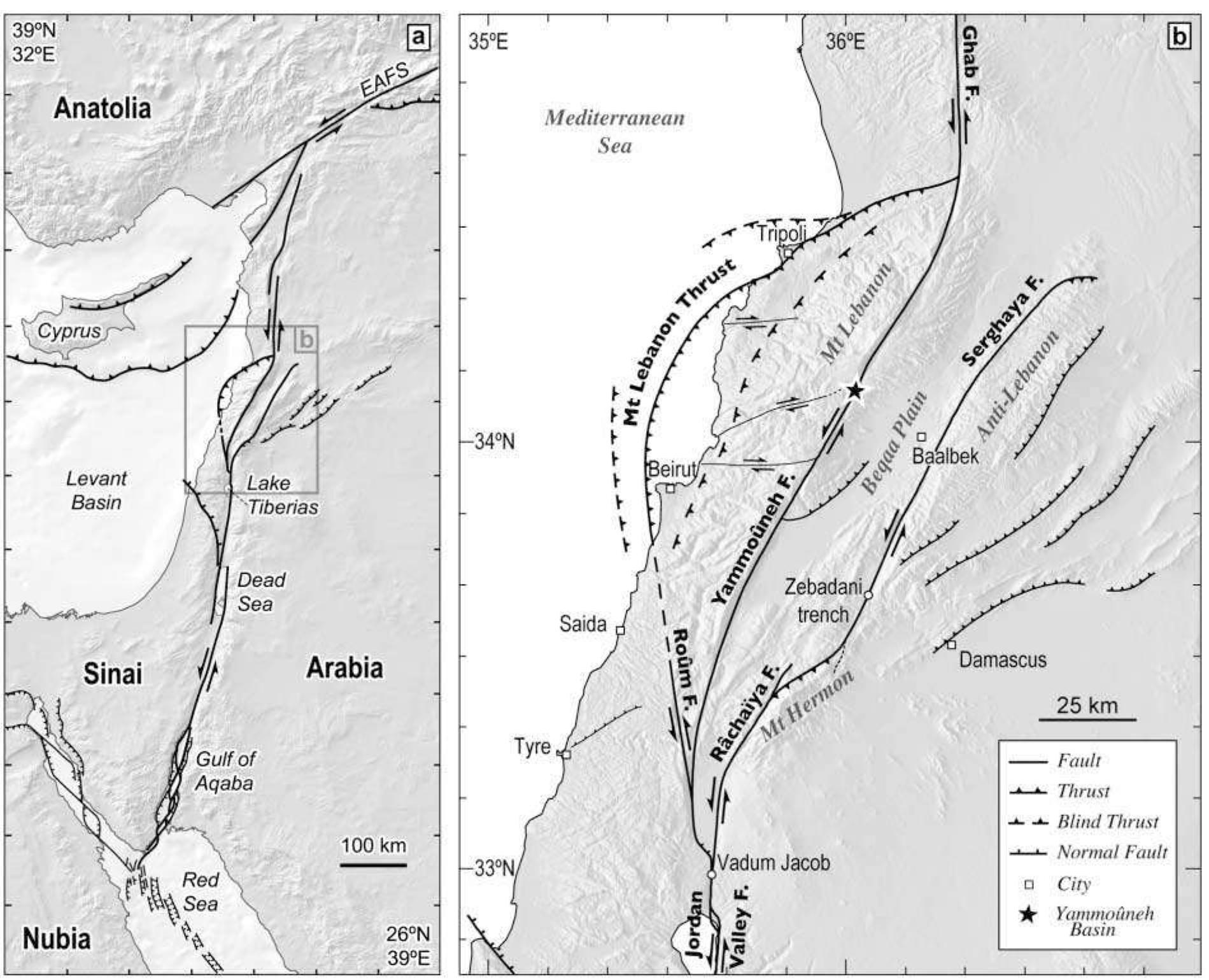 Regional tectonic setting. (a) map of the levant fault