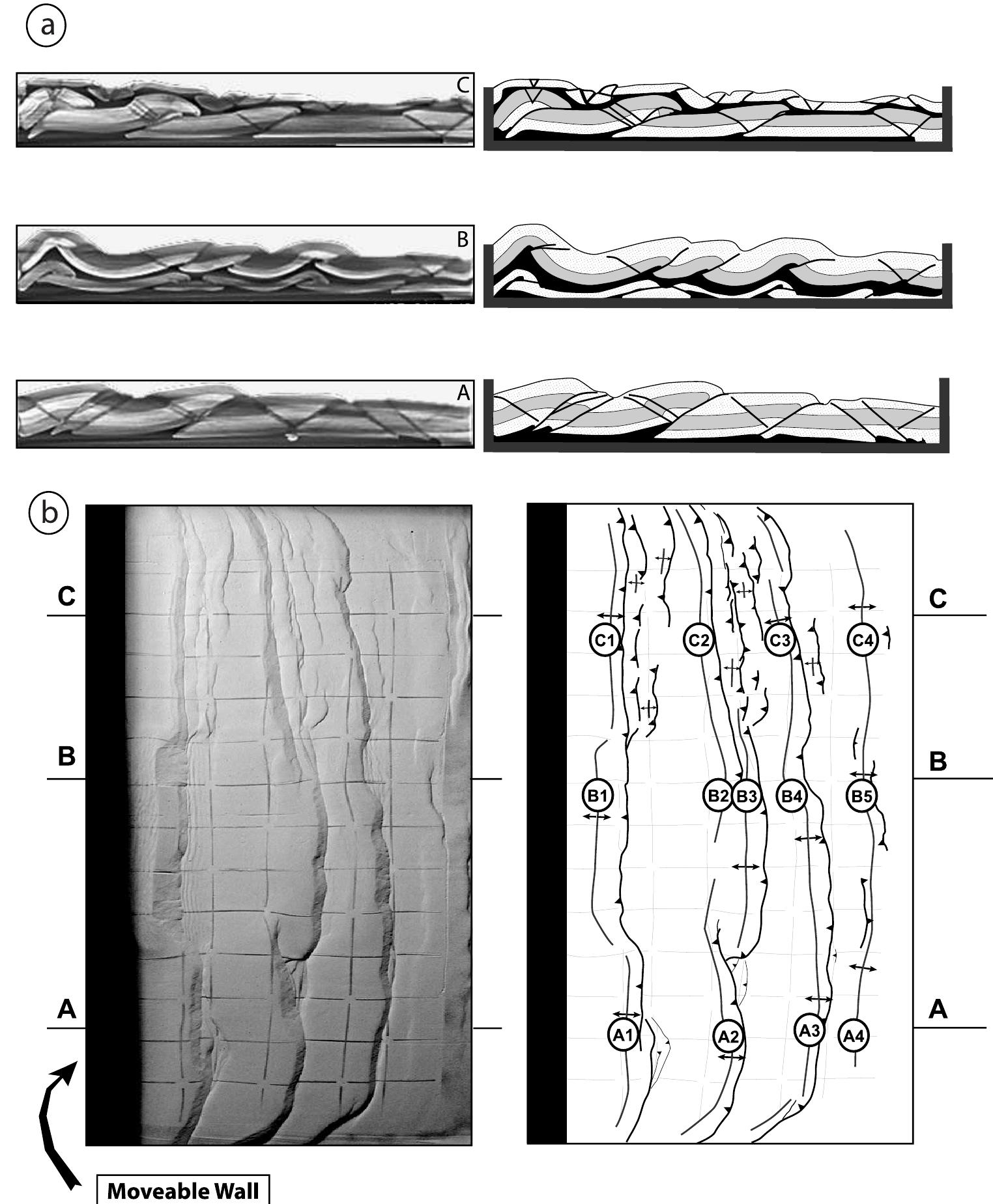 Map and cross sections through the models after 23% of