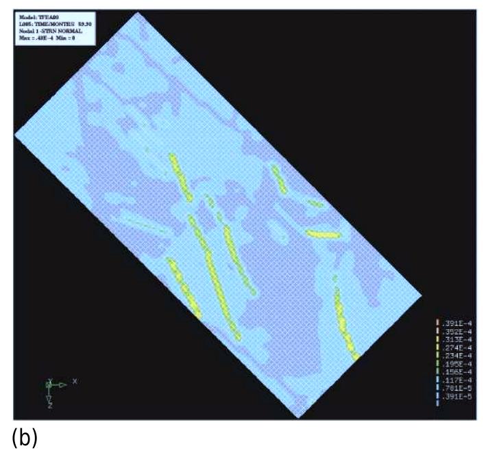 Maps of normal strains on faults.