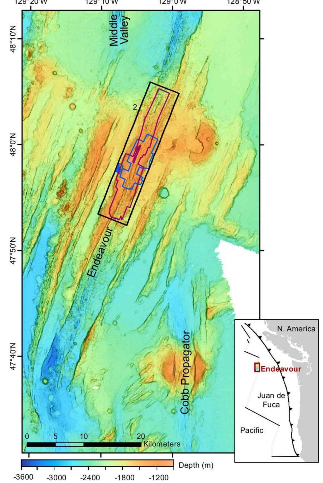Regional bathymetric map showing the endeavor ridge with